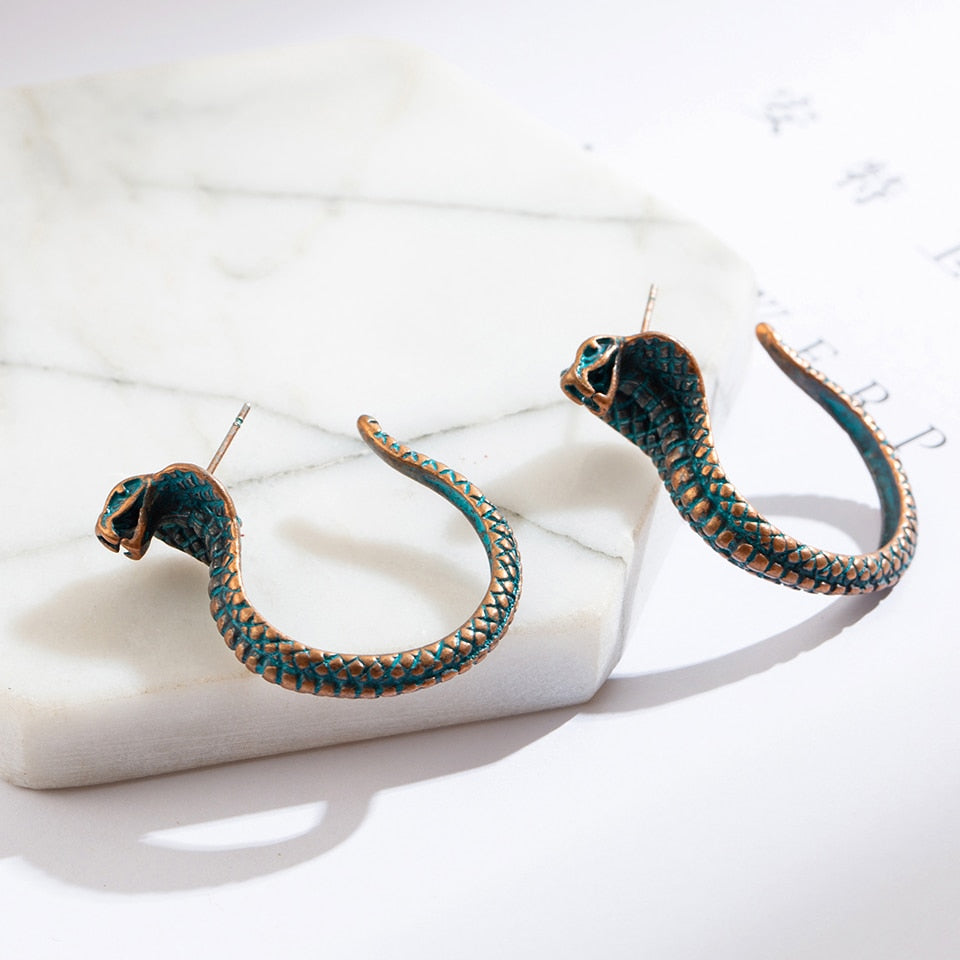 Bleak Boutique Snake Goddess Antique Copper Finish Cobra Hoop Earrings